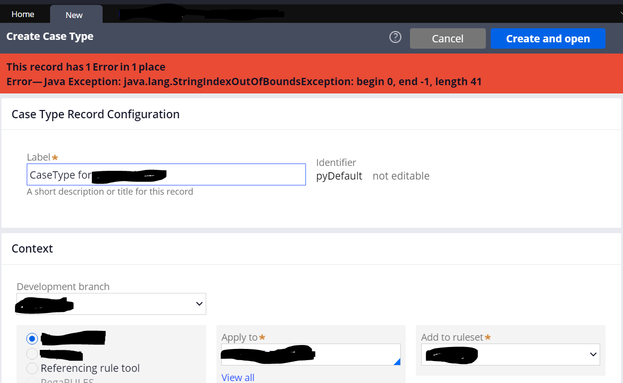 Getting Stingindexoutofbound Exception While Creating A New Case Type Support Center